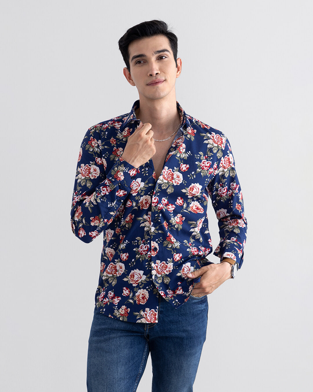 Buy Snitch Men's Blue Lincoln Floral Printed Slim Fit Shirt for Men ...