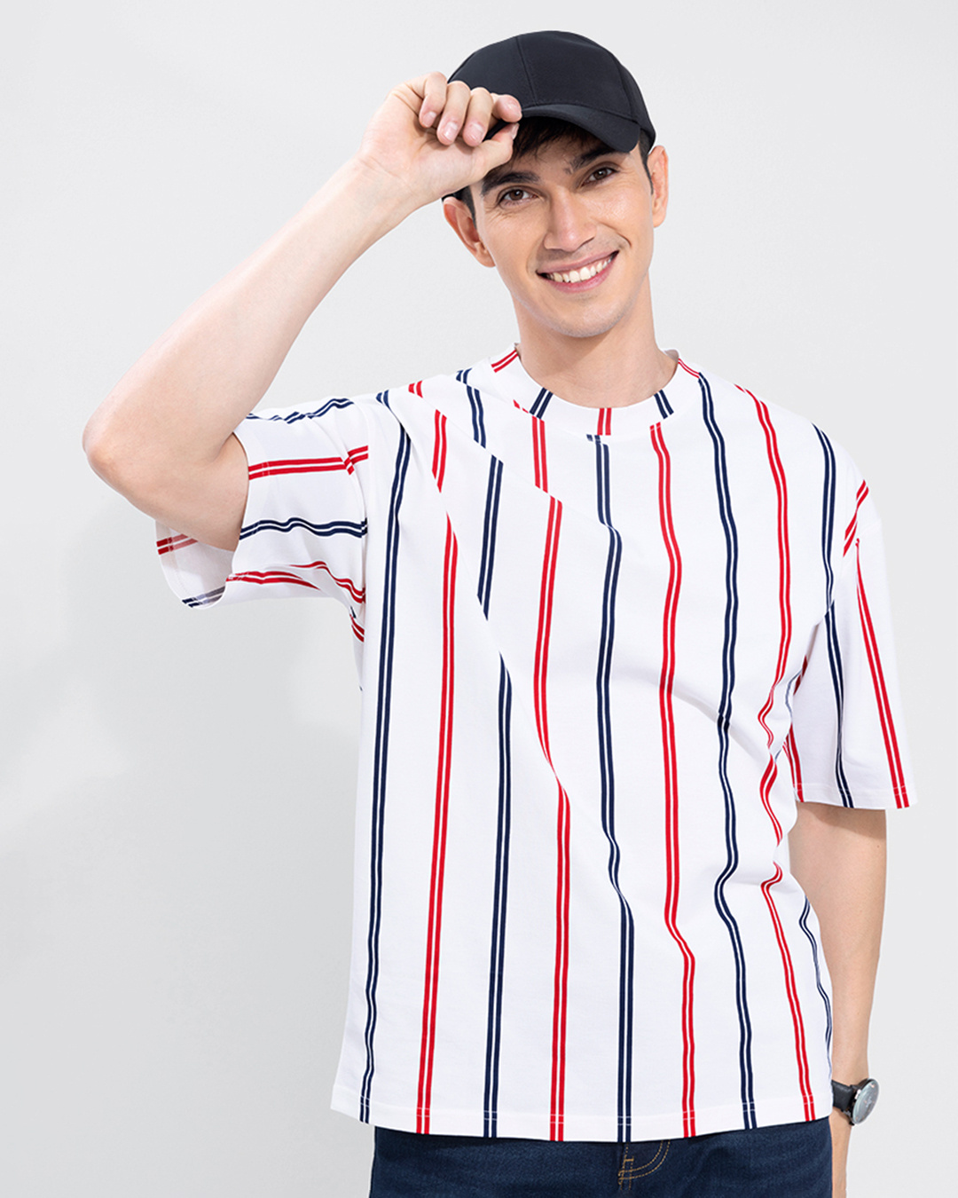 Buy Snitch Mens White Inspire Striped Oversized T Shirt For Men White