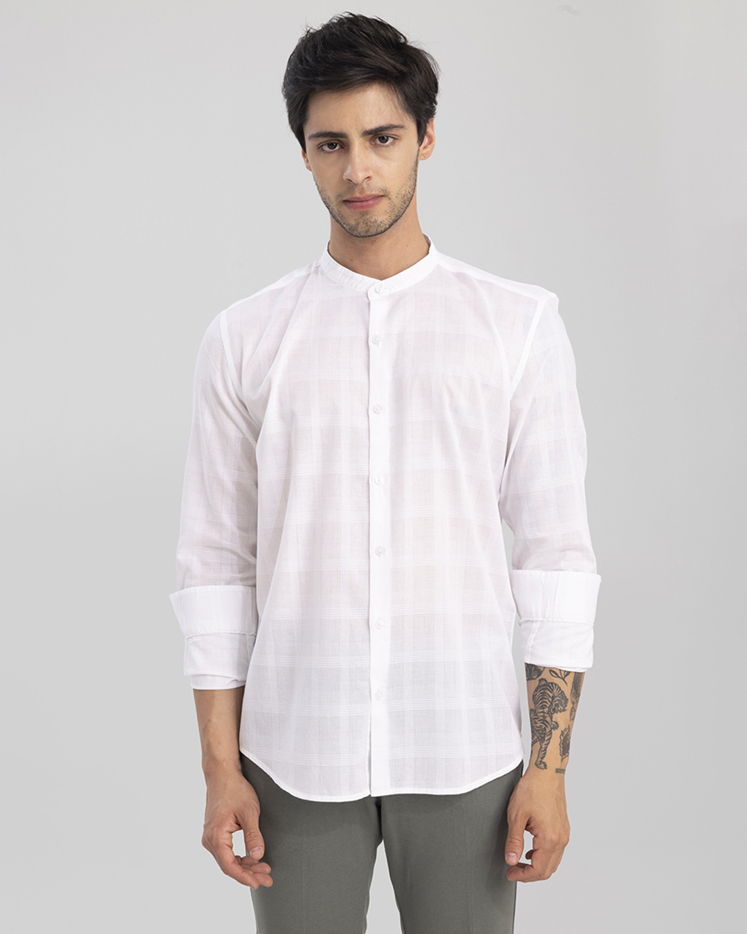 Buy Snitch Men's White Semi Transparent Checked Slim Fit Shirt for Men ...