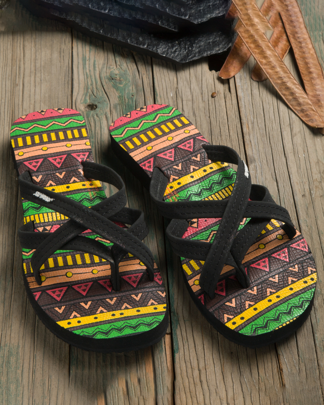 Buy Women's Black Aztec Print Cross-Over Design Flip Flops Online in ...