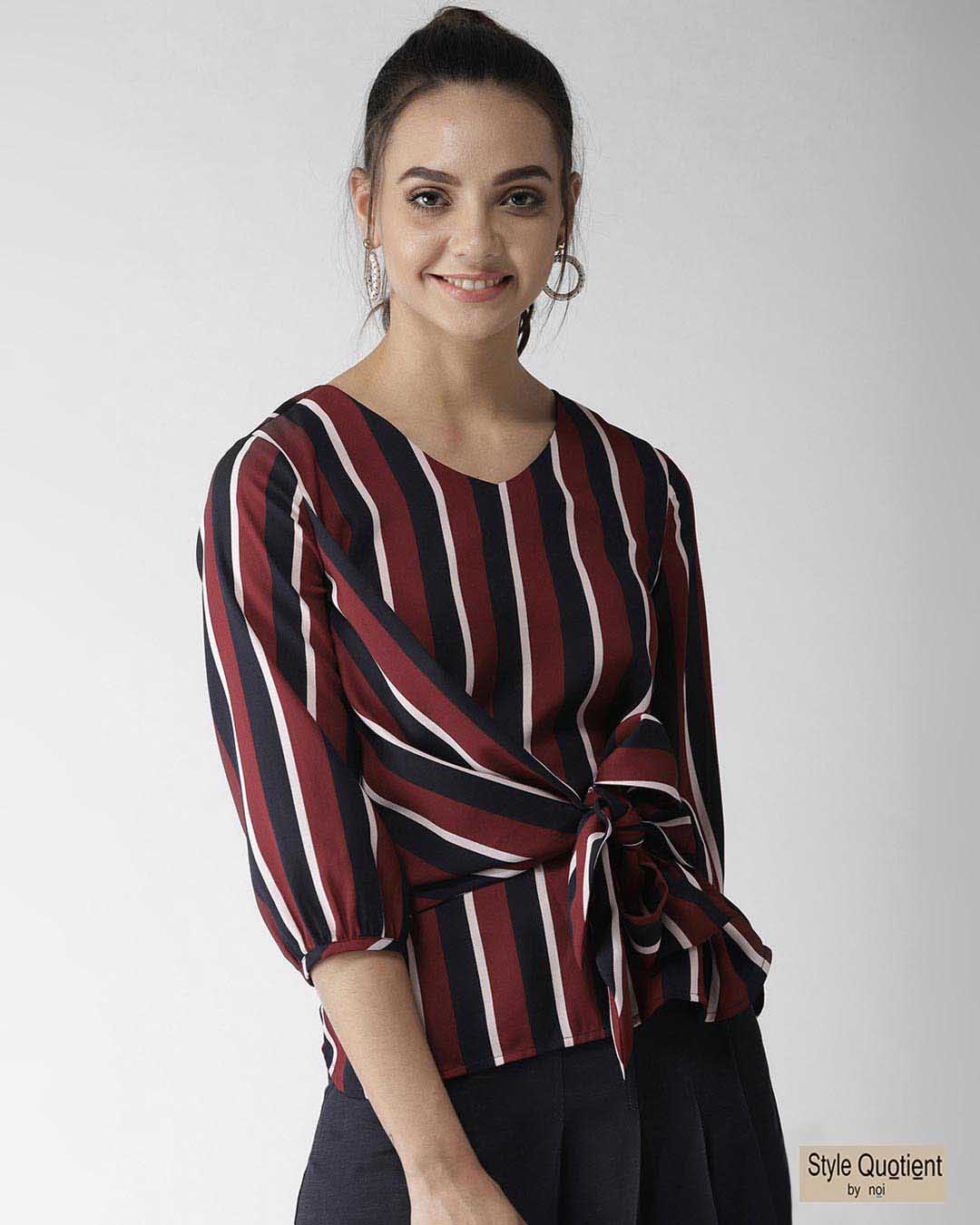 Buy Style Quotient Women Maroon & Navy Blue Striped Top Online at Bewakoof