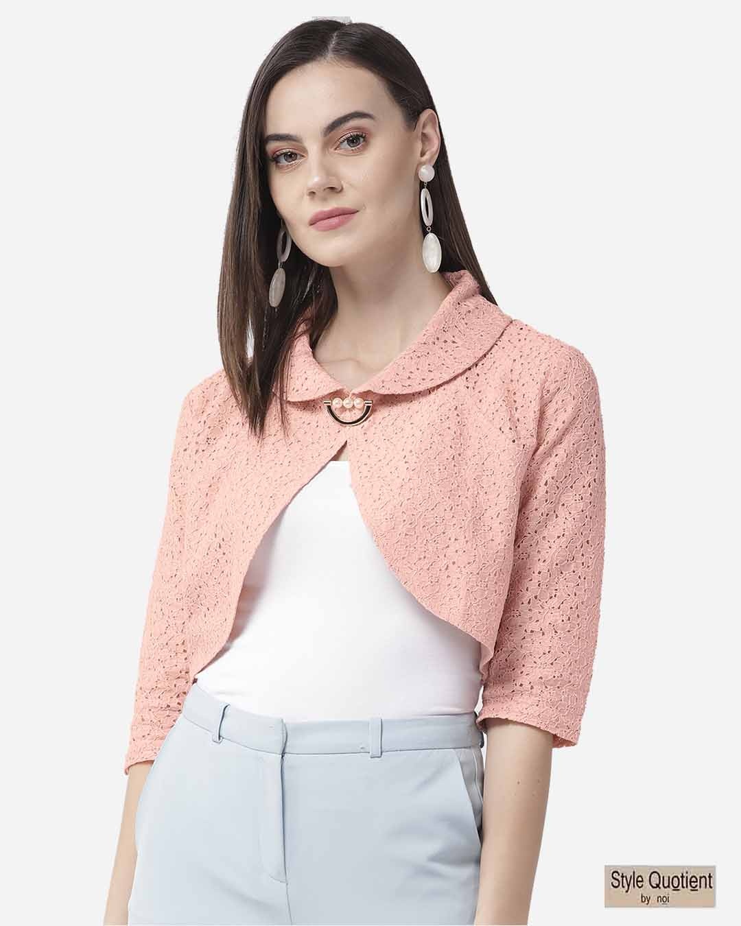 Buy Women's Pink Self Design Crop Shrug Online at Bewakoof
