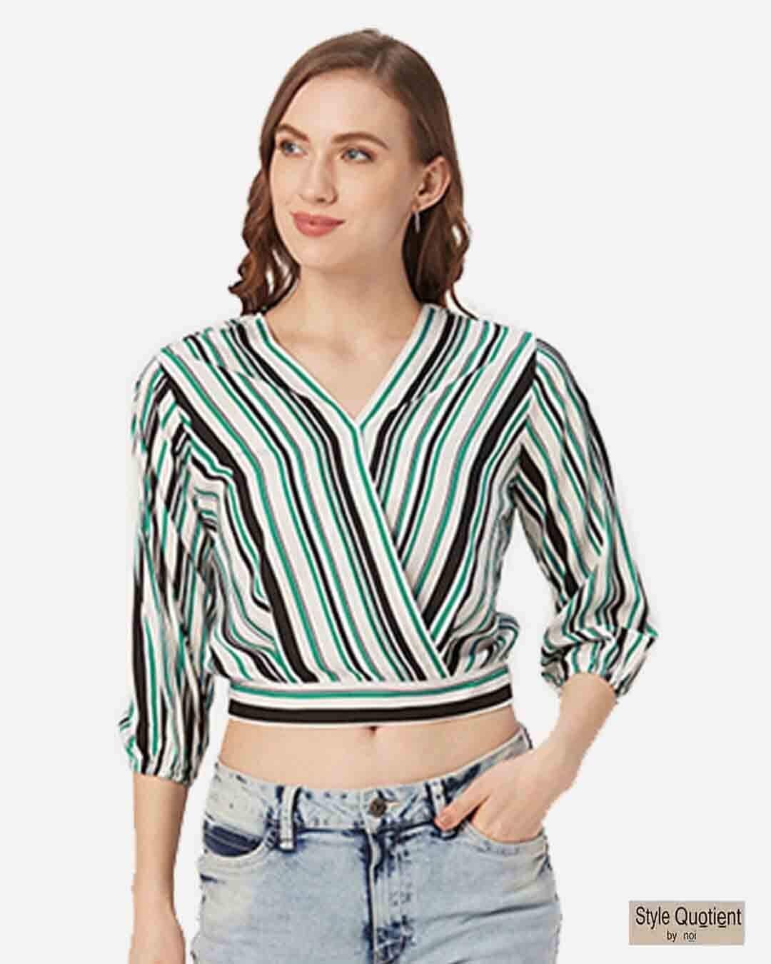 Buy Style Quotient Women White Striped Wrap Top Online at Bewakoof
