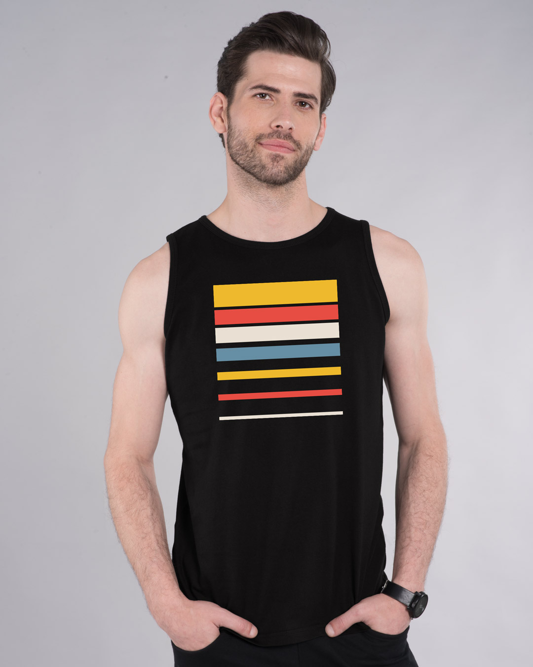 Buy Men's Black Sunset Block Printed Vest Online at Bewakoof