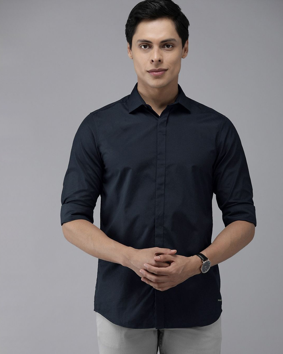 Buy Men's Blue Concealed Placket Shirt Online at Bewakoof