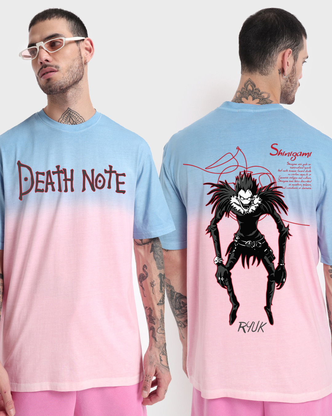 Buy Men's Pink The Ryuk Graphic Printed Ombre Oversized T-shirt Online ...