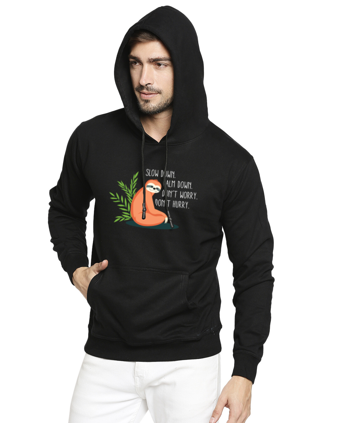 Buy Think Basic Folks Men's Black The Sloth Life Regular Fit Hoodie ...