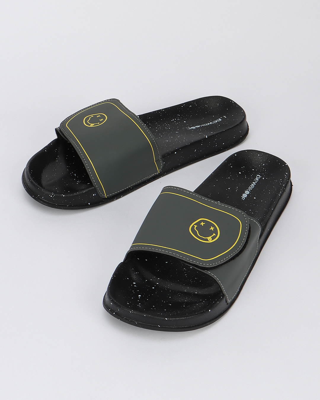 Buy Men's Black Trippin Smilin Velcro Sliders Online in India at Bewakoof