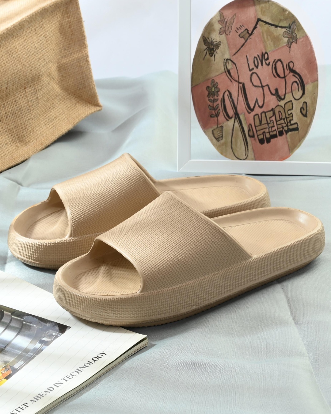 Buy Unisex Beige Sliders Online in India at Bewakoof