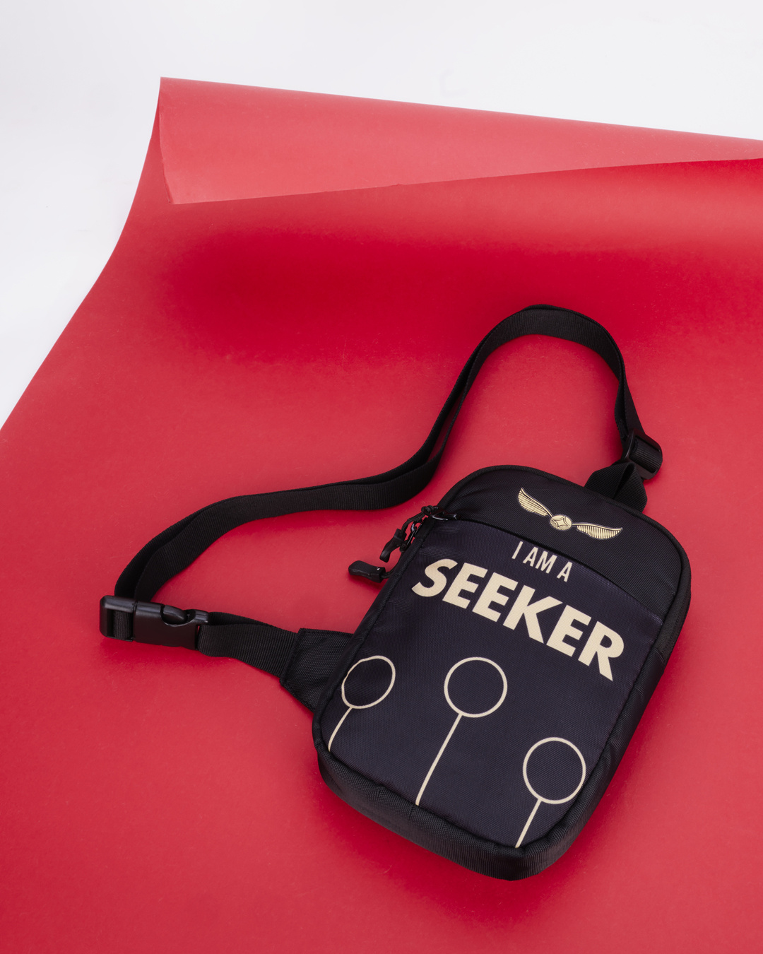 Buy Unisex Black Seeker Typography Sling Bag Online in India at Bewakoof