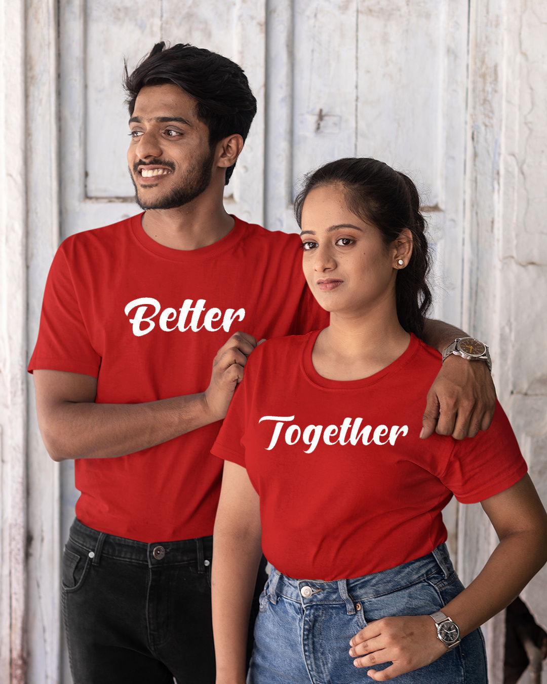 Buy Pack of 2 Unisex Red Better Together Couple T-shirt Online in India ...