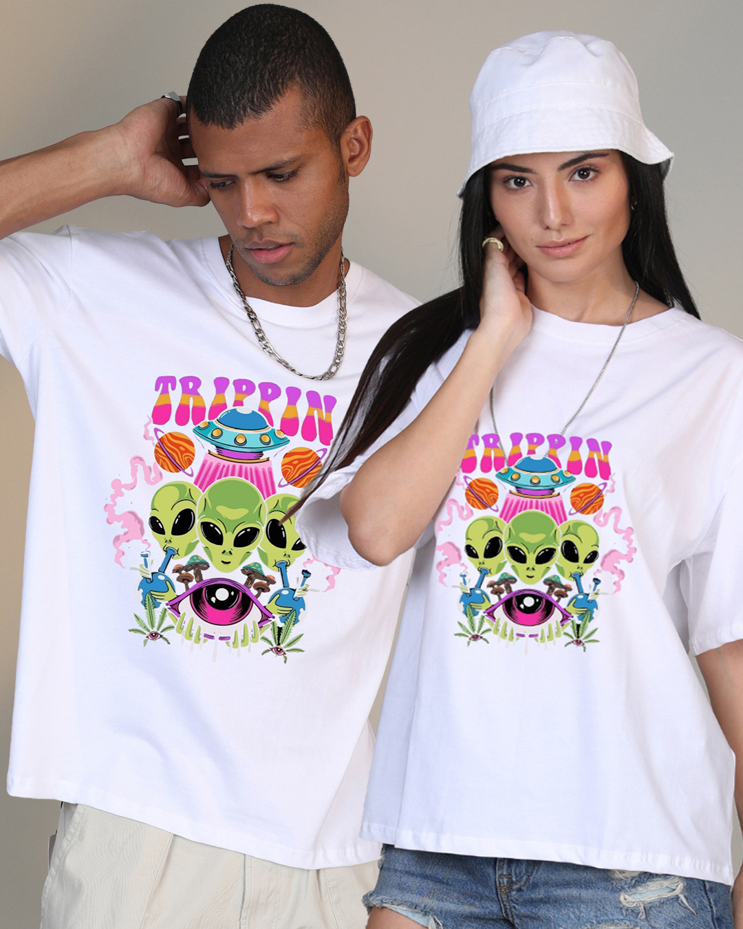 Buy Unisex White Tripping Graphic Printed Oversized T-shirt Online at ...