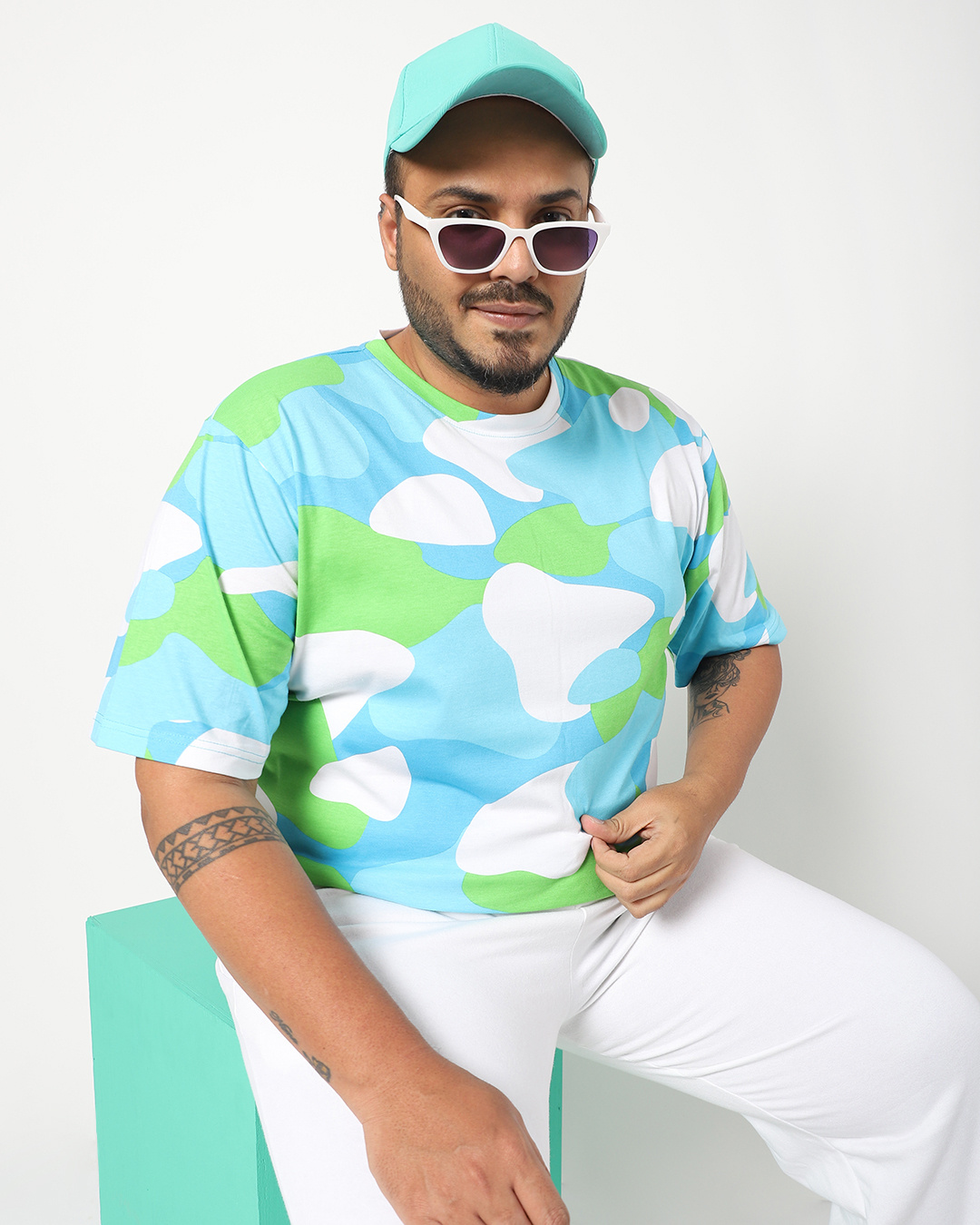 Buy Upbeat Blue Camo AOP Plus Size Half Sleeve T-shirt Online at Bewakoof
