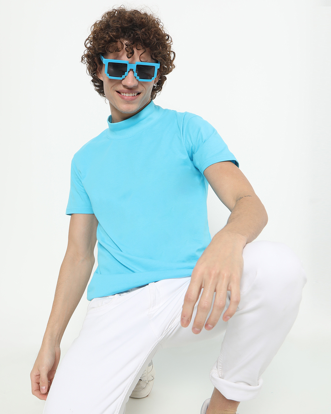 Buy Upbeat Blue Extended Collar Half Sleeve T-shirt Online at Bewakoof