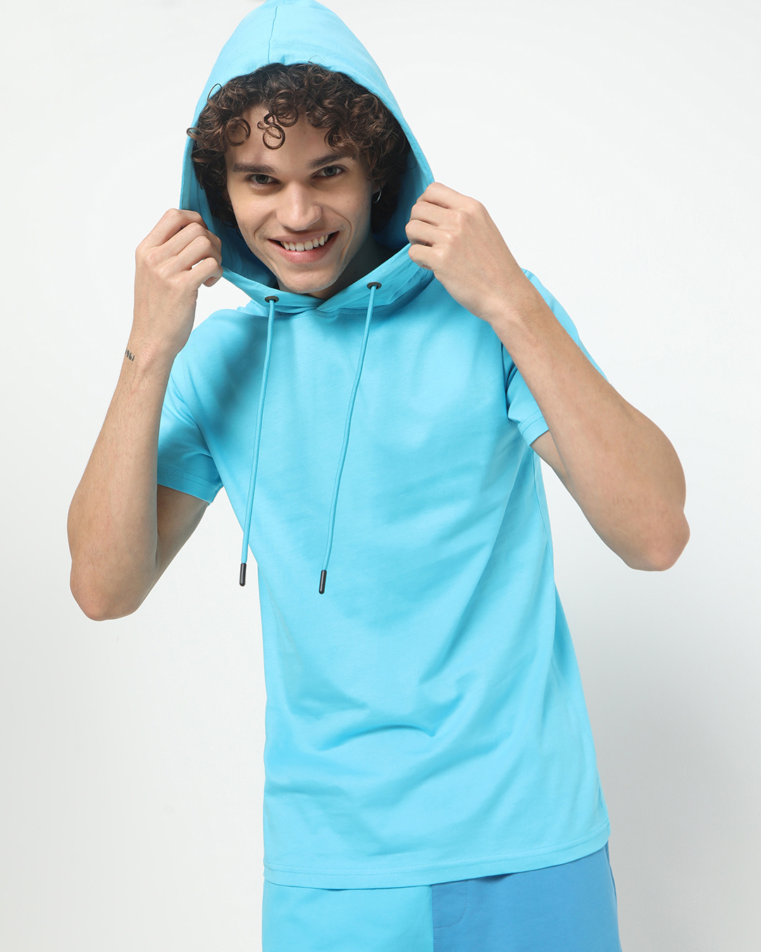 Buy Men's Upbeat Blue Half Sleeve Hoodie T-shirt Online at Bewakoof