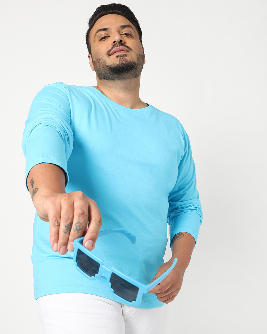 Buy Upbeat Blue Plus Size Full Sleeve T-shirt Online at Bewakoof