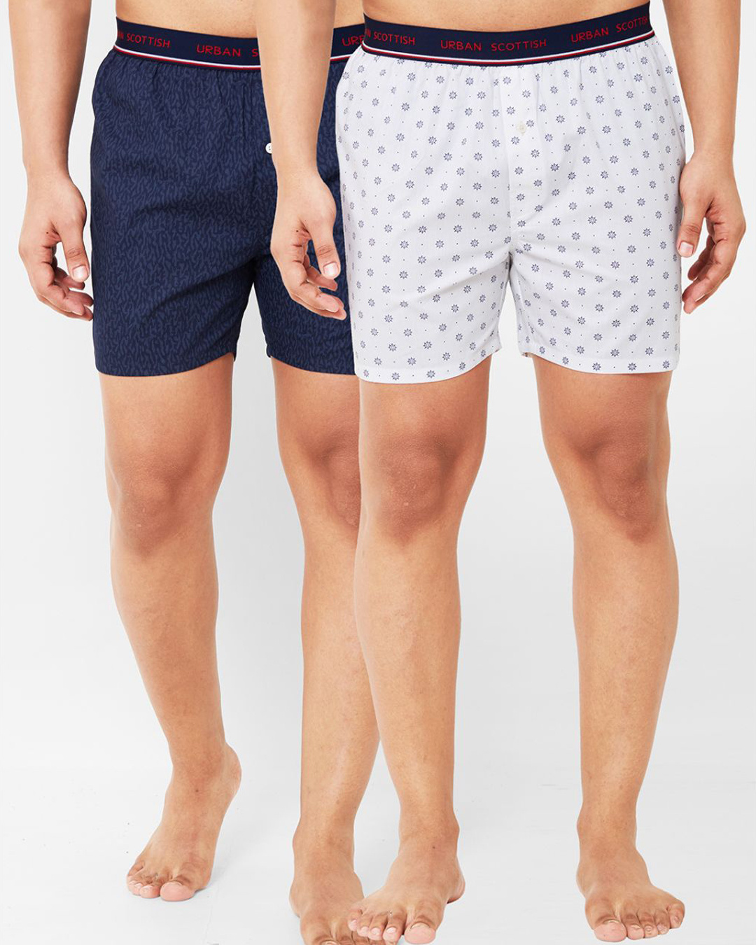 Buy Pack of 2 Men's Blue & White All Over Printed Boxers Online in ...