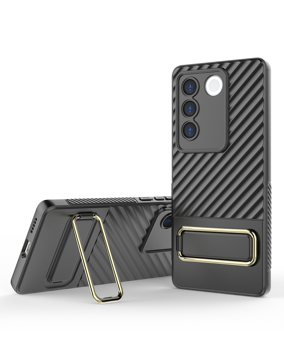Buy Vivo V27 5G Black Back Cover With Gold Metal Kickstand Online in ...