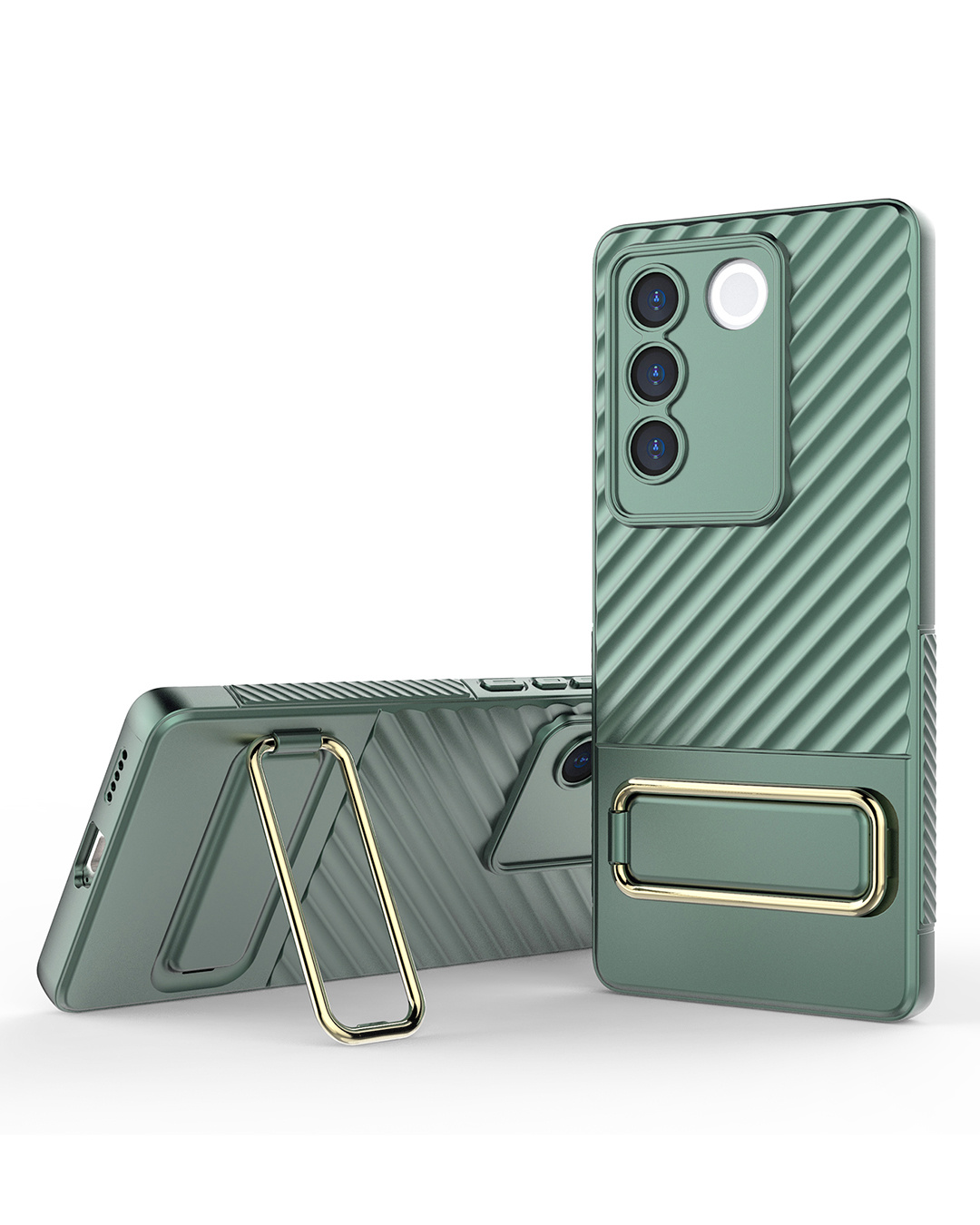 Buy Vivo V27 5G Green Back Cover With Gold Metal Kickstand Online in ...