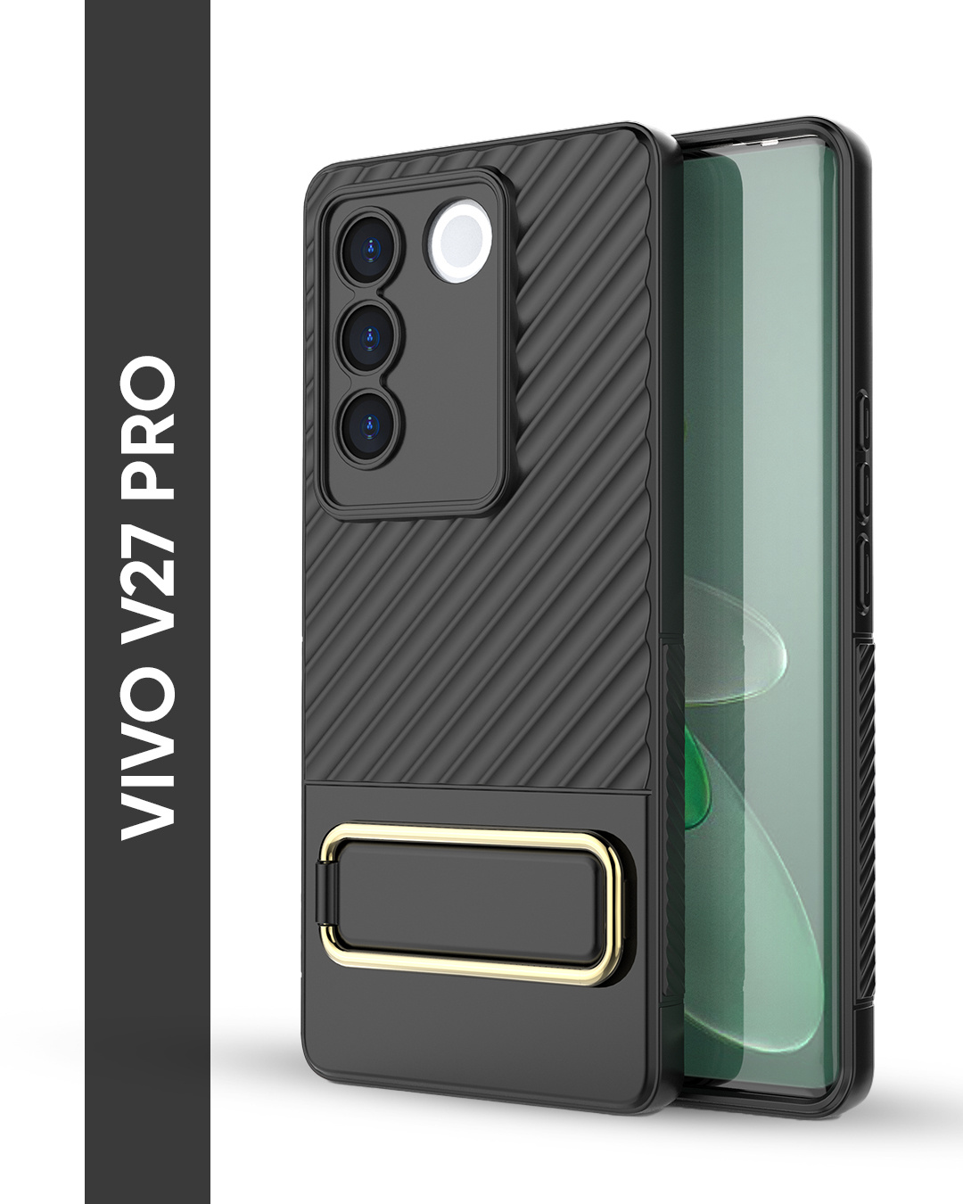 Buy Vivo V27 Pro 5G Black Back Cover With Gold Metal Kickstand Online ...