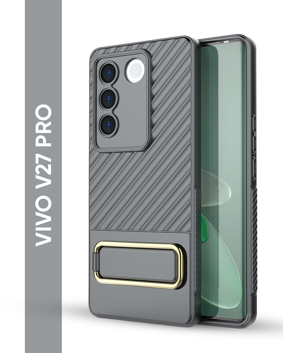 Buy Vivo V27 Pro 5G Grey Back Cover With Gold Metal Kickstand Online in ...