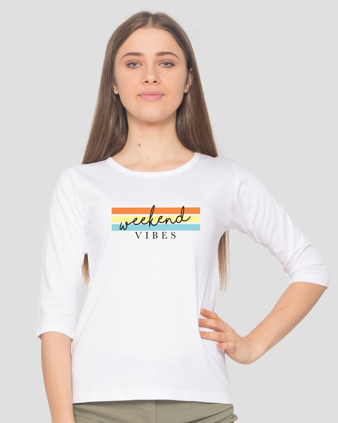 Buy Weekend Vibes Colorful 3/4th Sleeve Slim Fit T-Shirt Online at Bewakoof