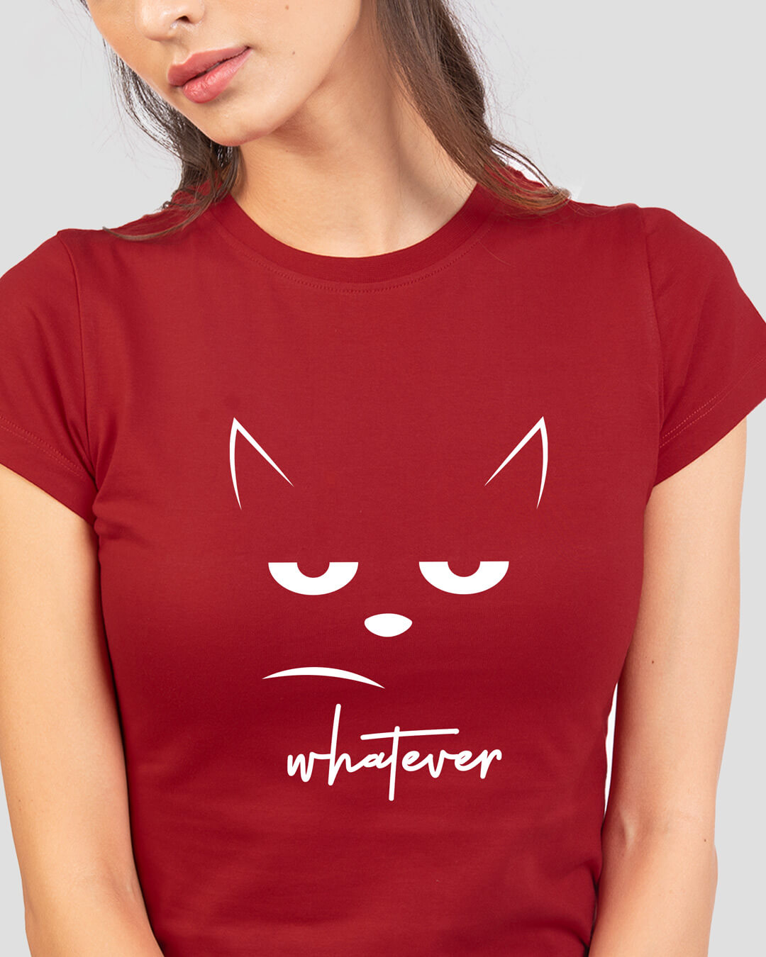 Buy Women's Red Whatever Cat Graphic Printed T-shirt Online at Bewakoof