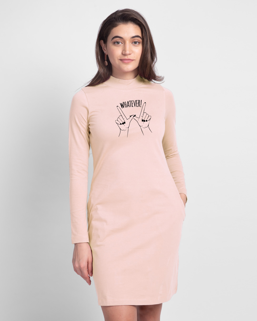 Buy Whatever High Neck Pocket Dress for Women pink Online at Bewakoof