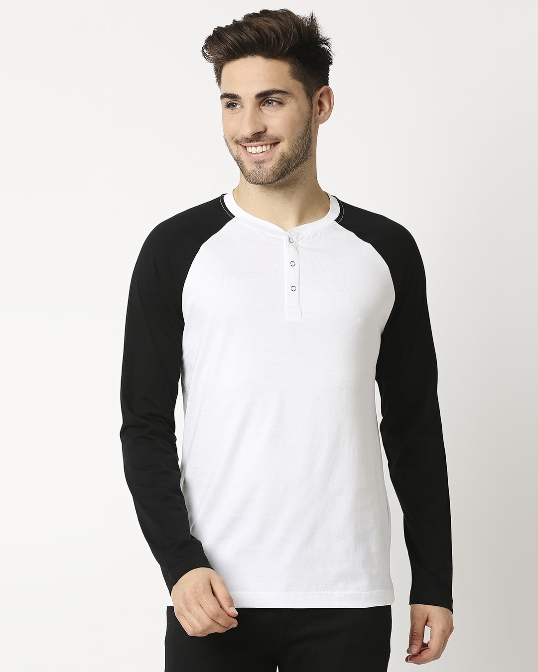 Buy White - Black Raglan Full Sleeve Henley Online at Bewakoof