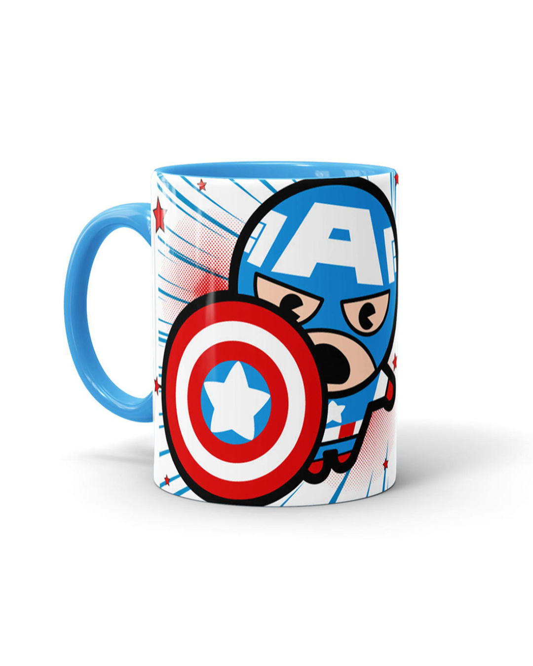 Buy White & Blue Captain America Kawaii Printed Ceramic Coffee Mug (320 ...