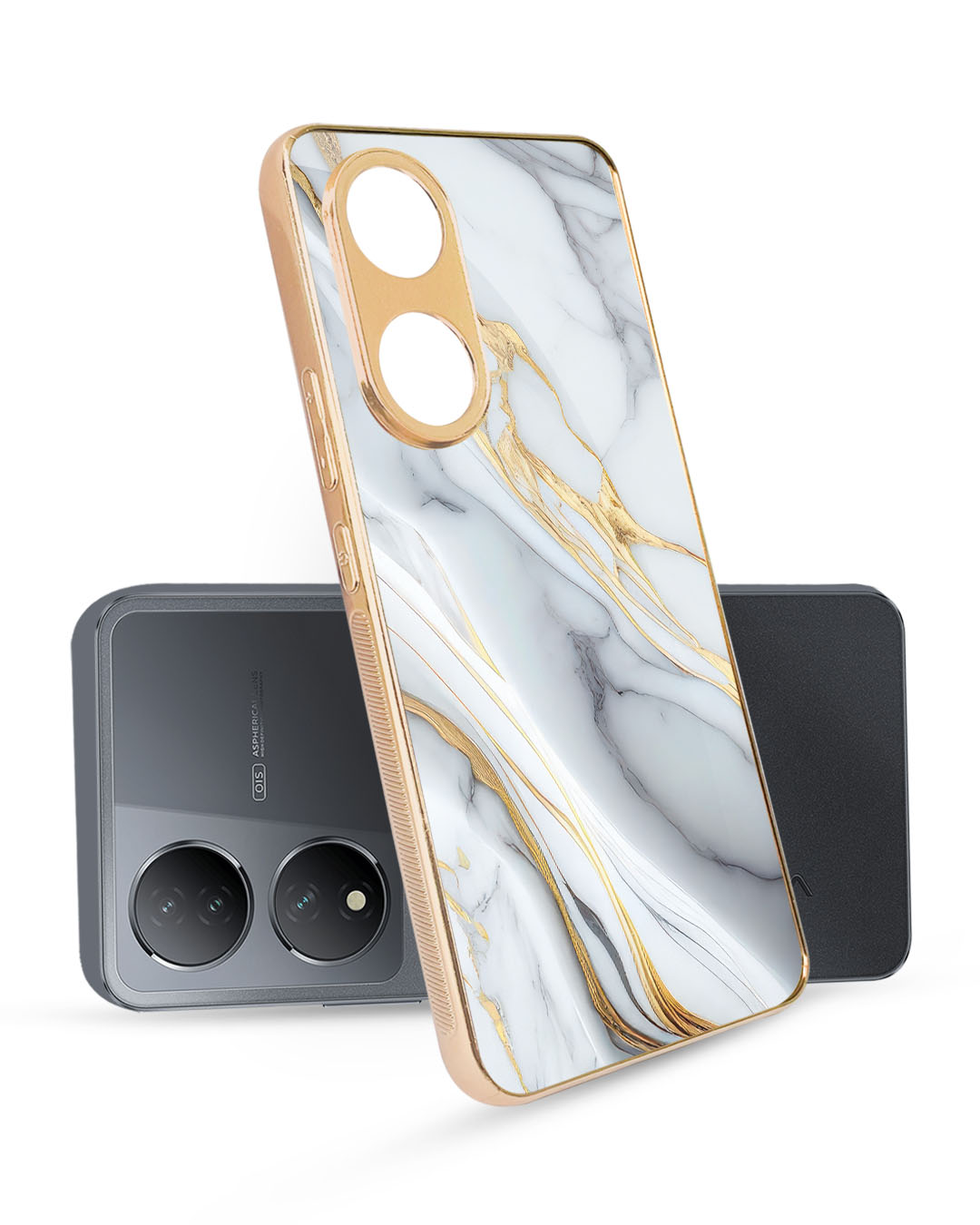 Buy White Grey Marble Copper Metallic Gold Premium Glass Case for Vivo ...