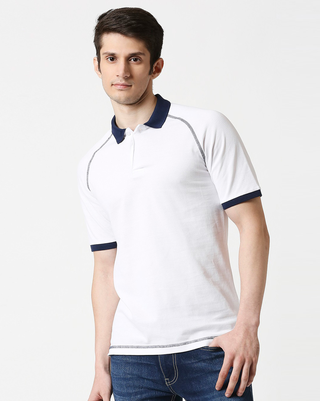 Buy Men's White Raglan Polo T-shirt Online at Bewakoof