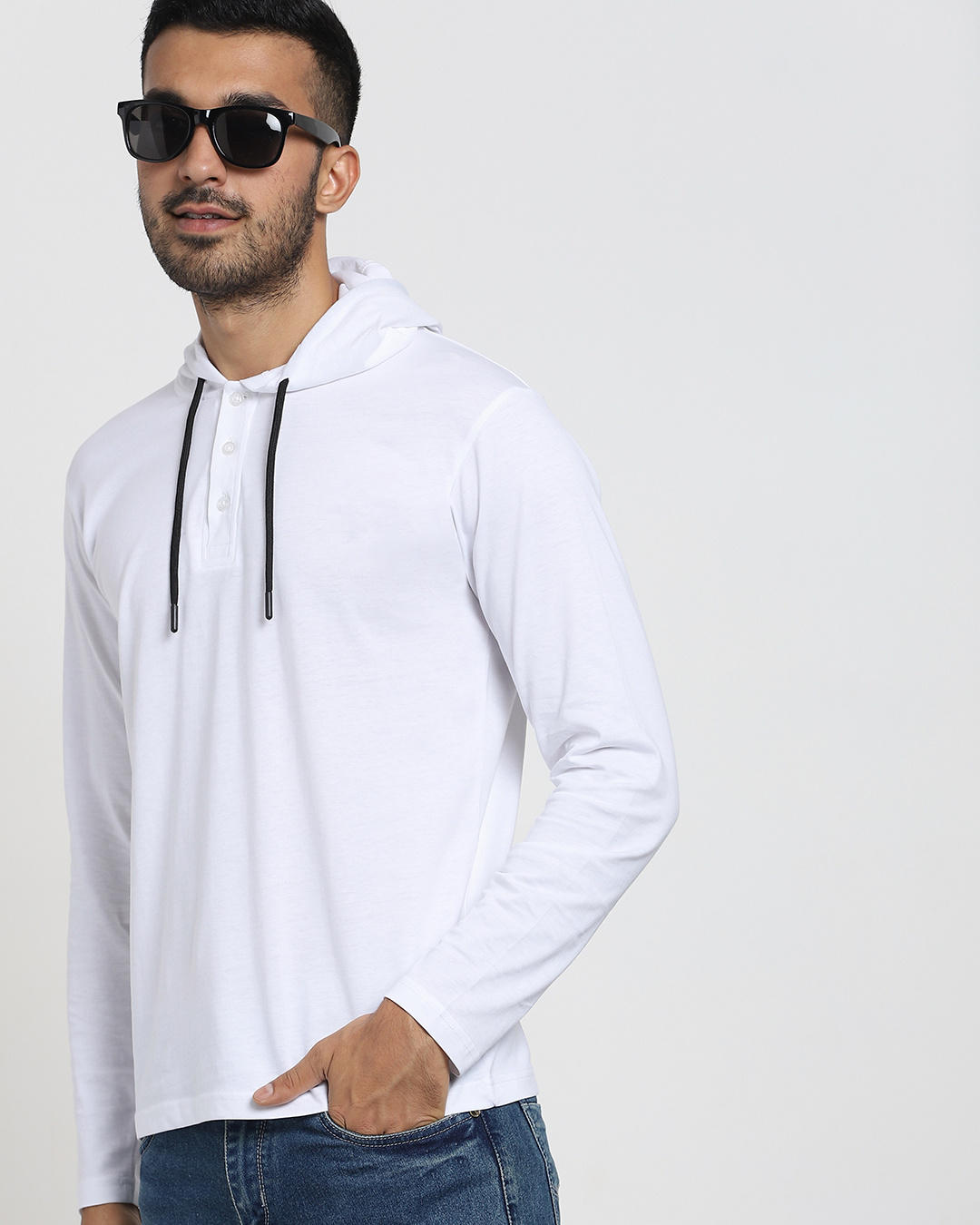Buy Men's White Henley Hoodie T-shirt Online at Bewakoof