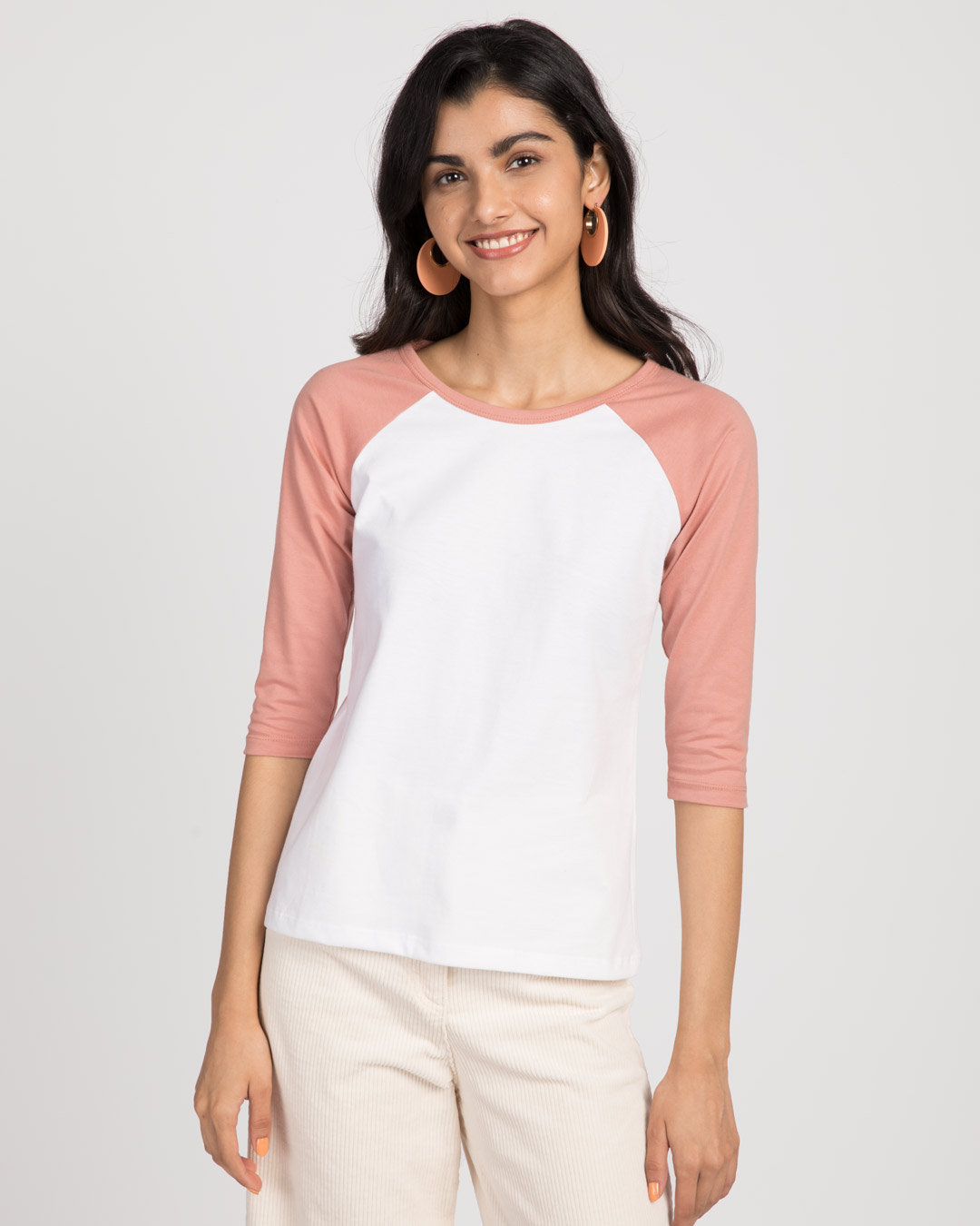 Buy White-Misty Pink 3/4th Sleeve Raglan T-Shirt for Women white,pink ...