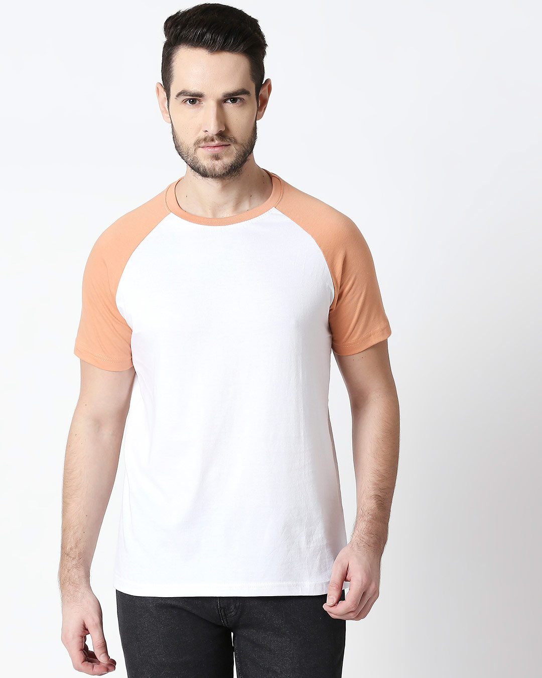 Buy White & Orange Half Sleeve Raglan T-Shirt Online at Bewakoof