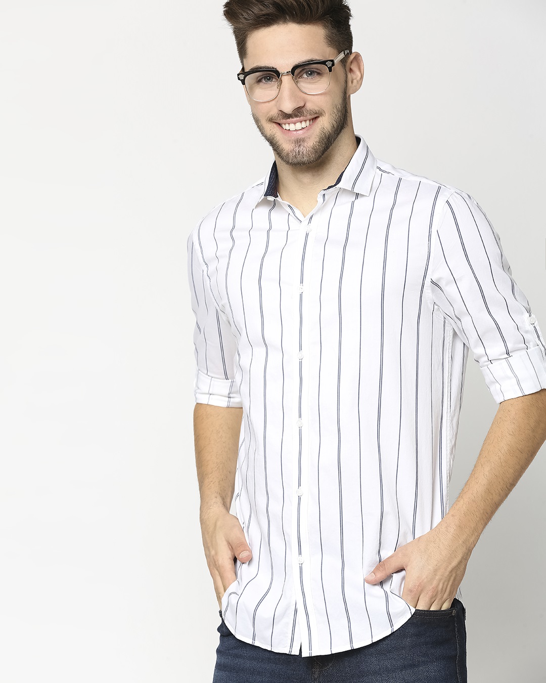 Buy White Stripe Slim Fit Casual Shirt Online at Bewakoof Buy White Stripe Slim Fit Casual Shirt Online at Bewakoof