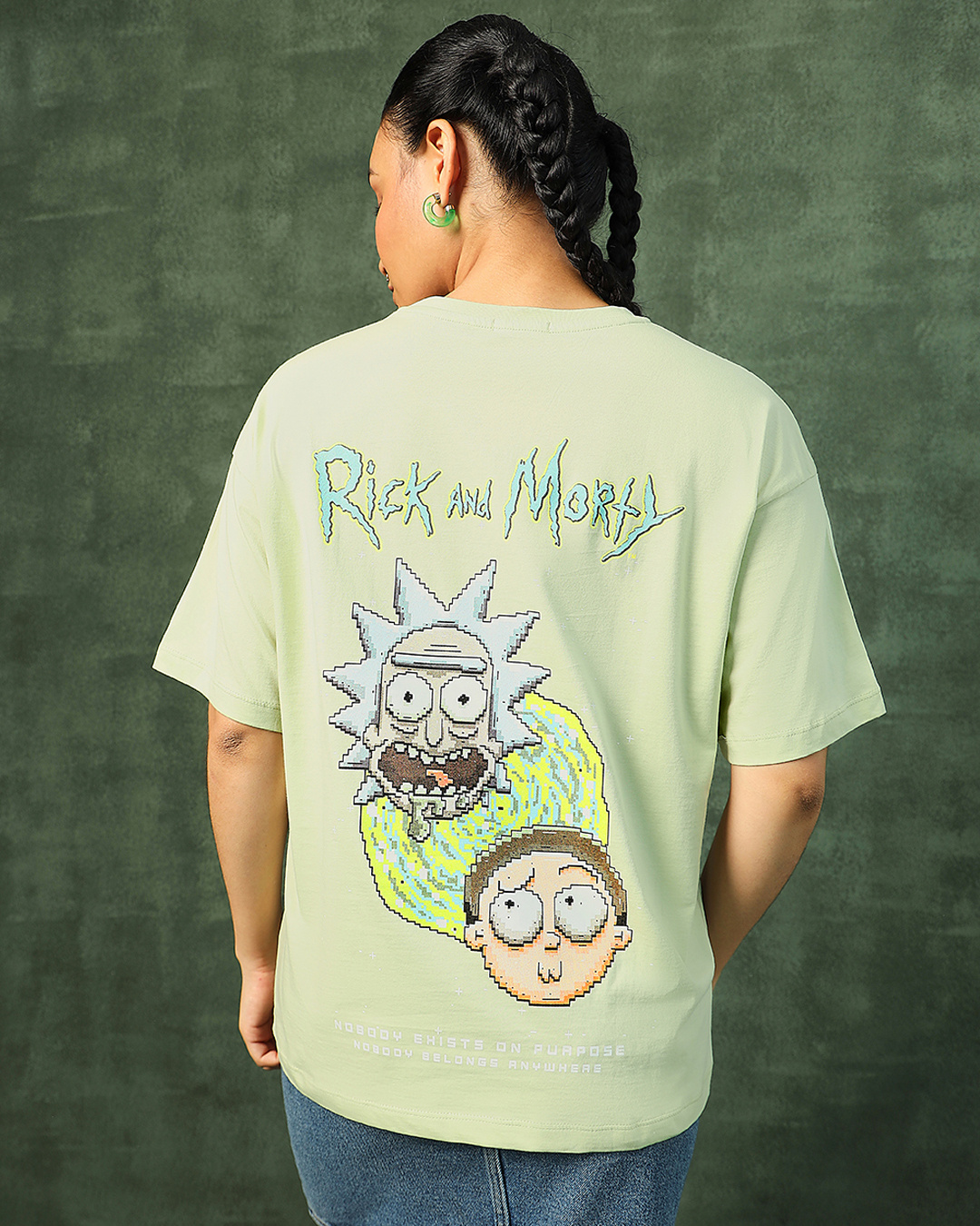 Buy Women's Green Bit Rick & Morty Graphic Printed Oversized T-shirt ...