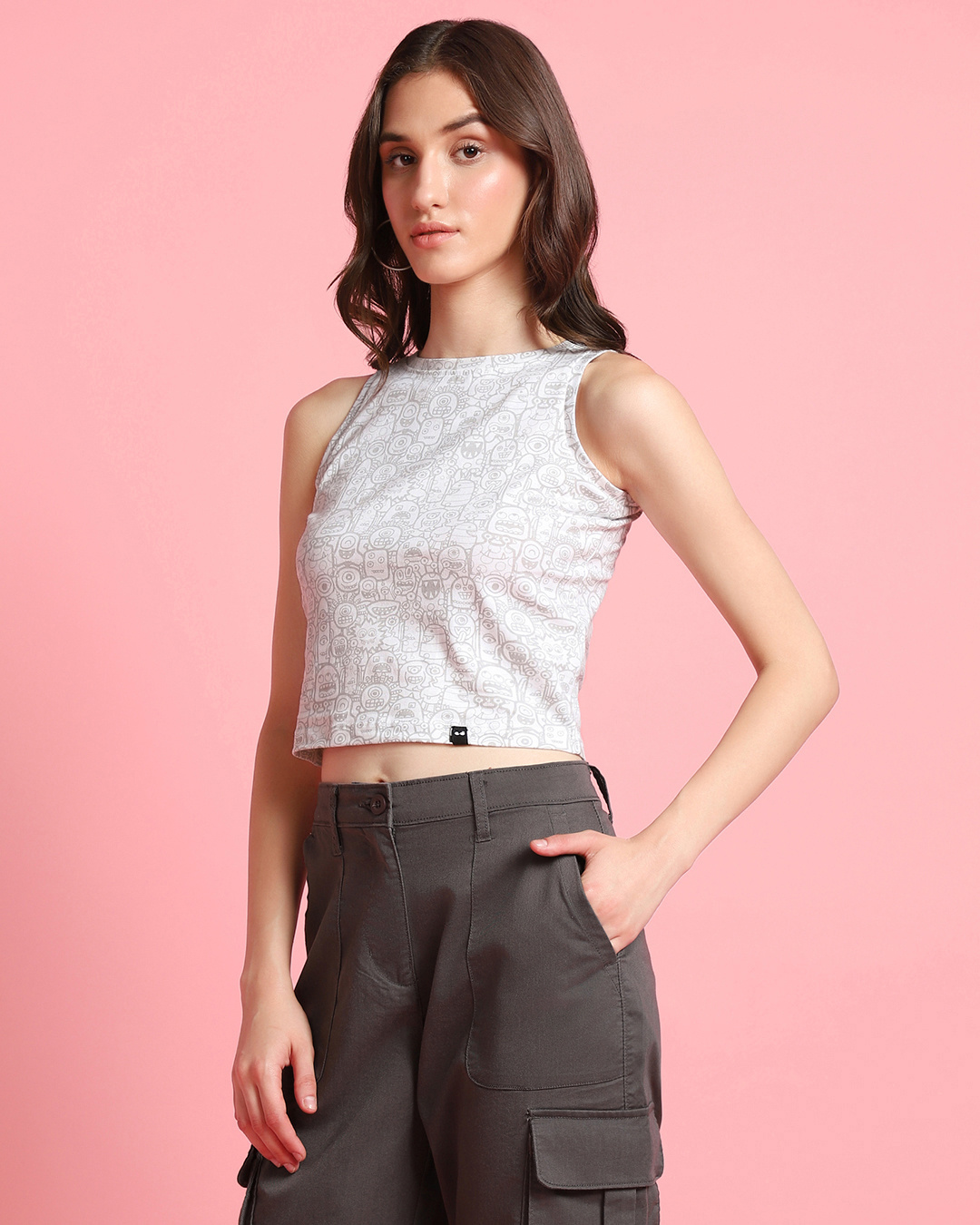 Buy Women White & Lilac All Over Printed Short Top Online at Bewakoof