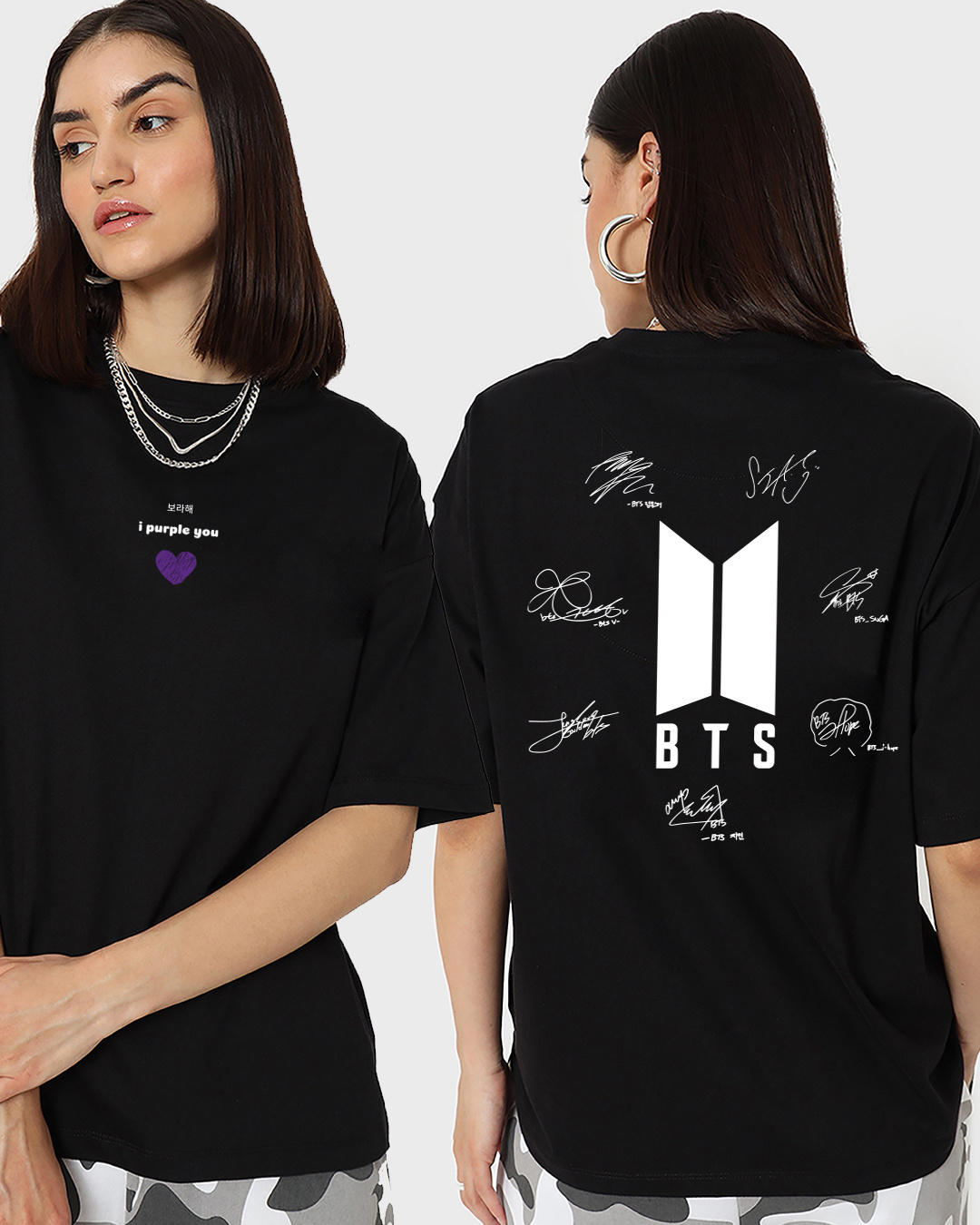 Buy Women's Black BTS Signed Typography Oversized T-shirt Online at ...
