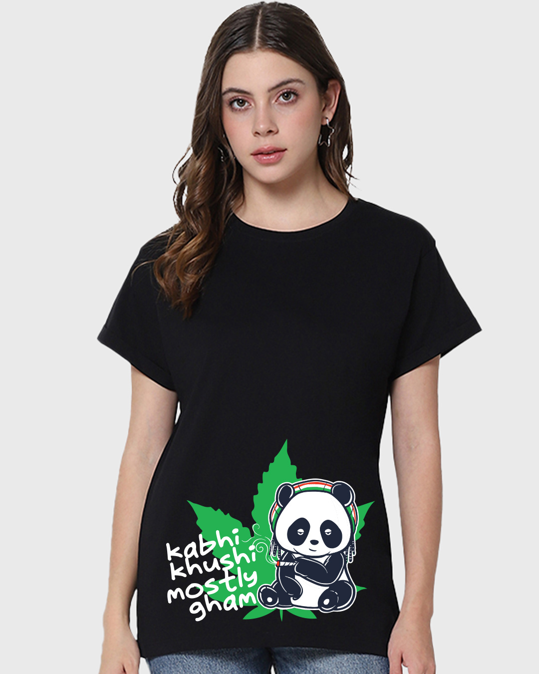Buy Women's Black Kabhi Khushi Mostly Gham Graphic Printed Boyfriend T ...