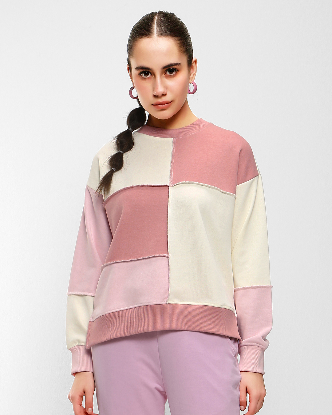 Buy Women's Pink Color Block Super Loose Sweatshirt Online at Bewakoof
