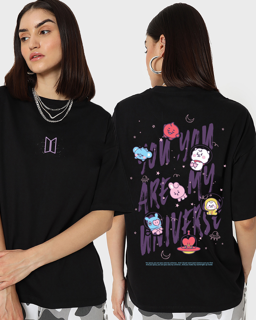 Buy Women's Black BTS My Universe Graphic Printed Oversized T-shirt ...