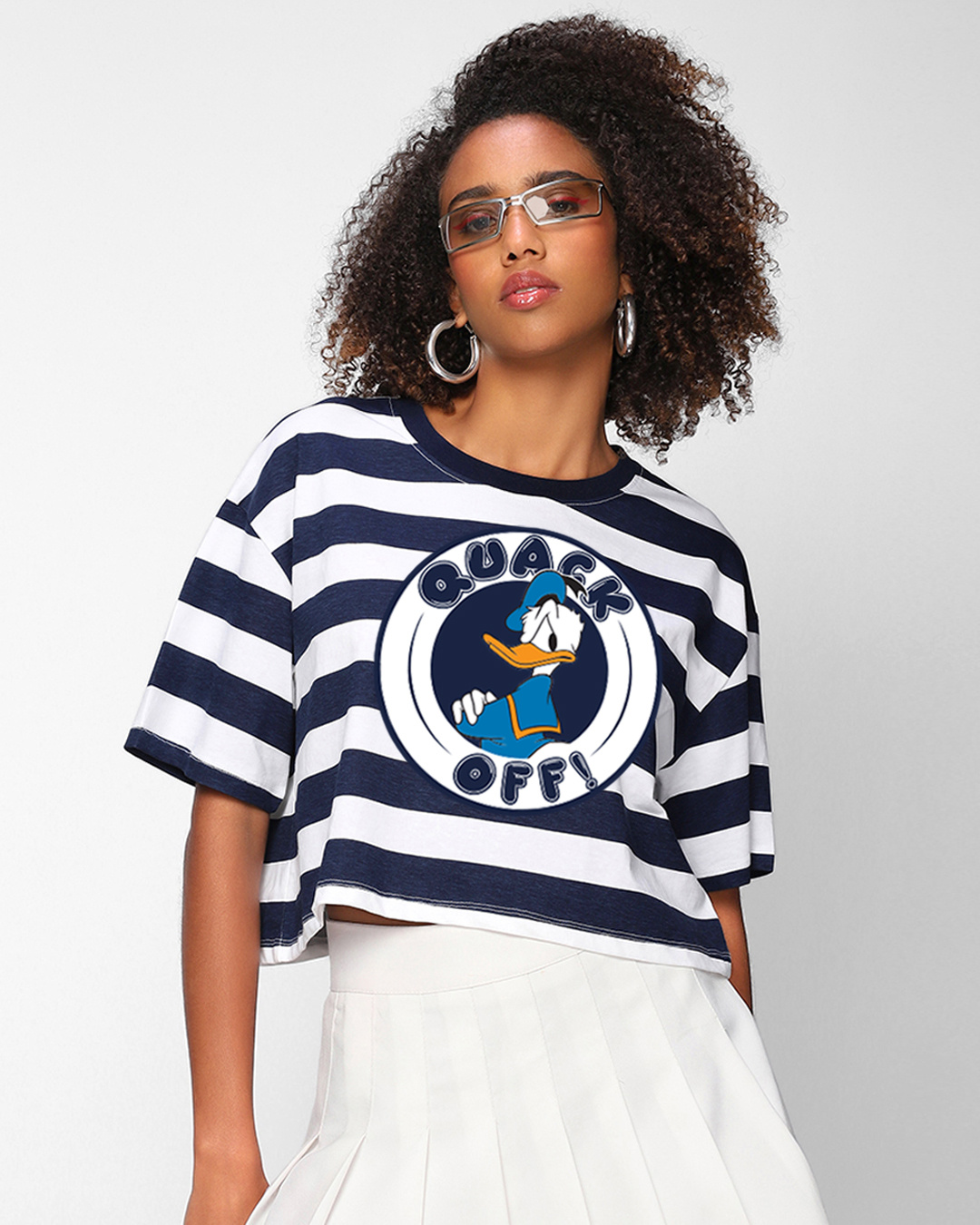 Buy Women's Blue & White Donald Quack Off Striped Oversized T-shirt ...
