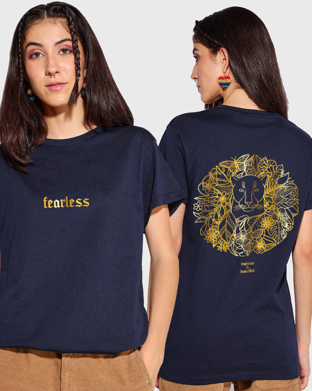Buy Women's Blue Fearless Graphic Printed Boyfriend T-shirt Online at ...