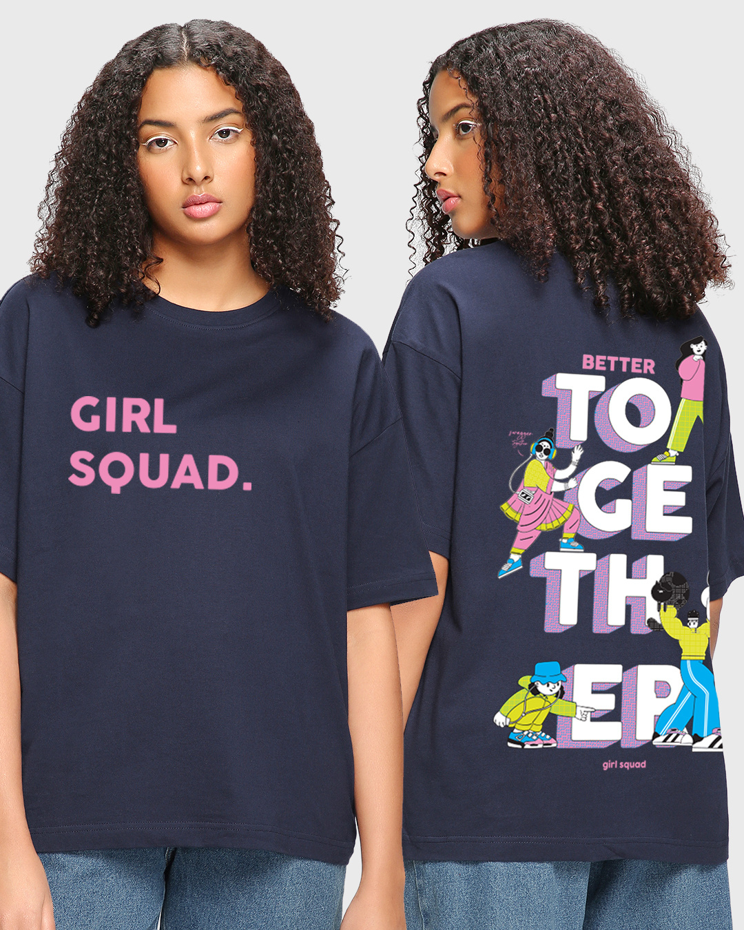Buy Women's Blue Girl Squad Graphic Printed Oversized T-shirt Online at ...