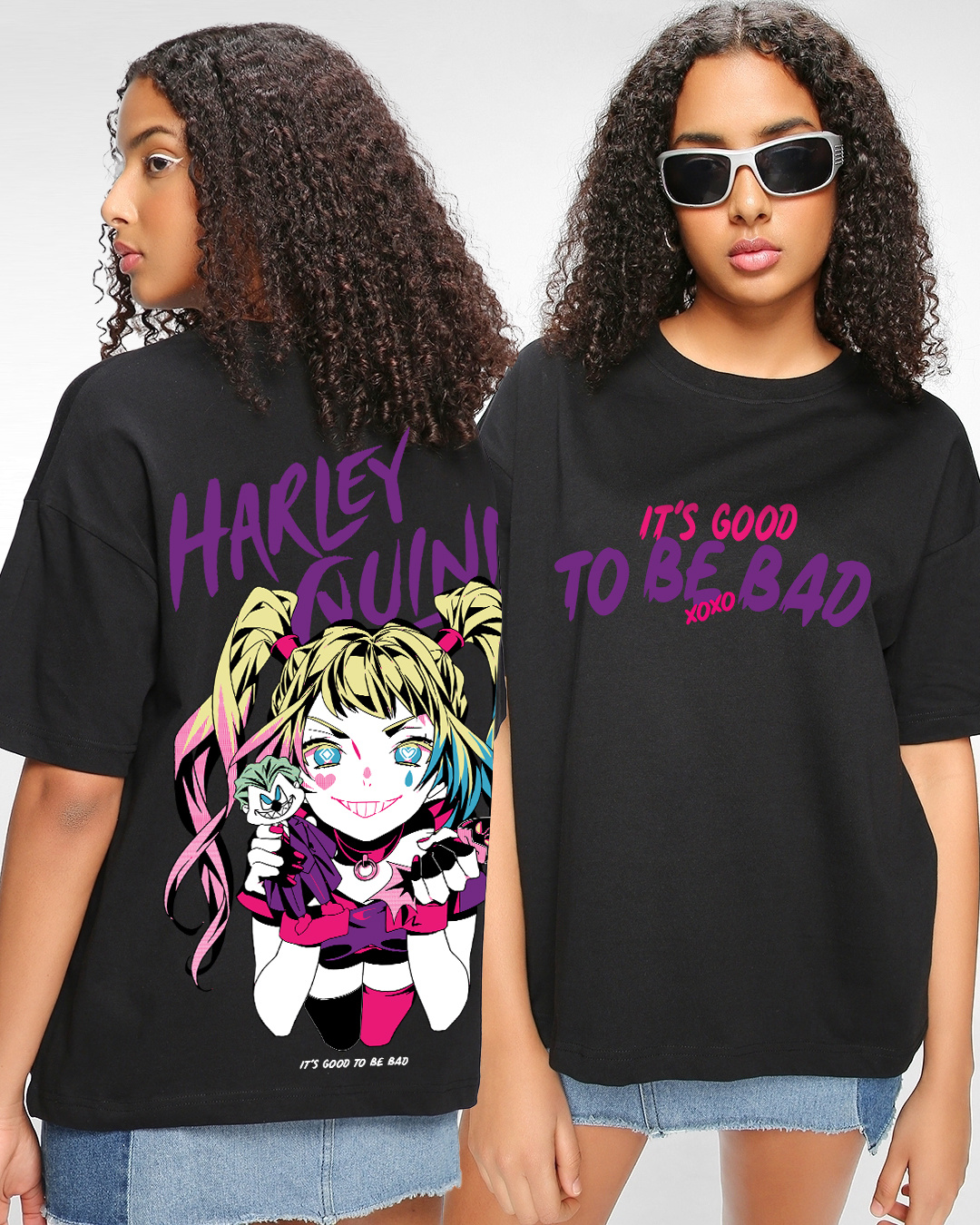 Buy Women's Black Good To Be Bad Harley Graphic Printed Oversized T ...