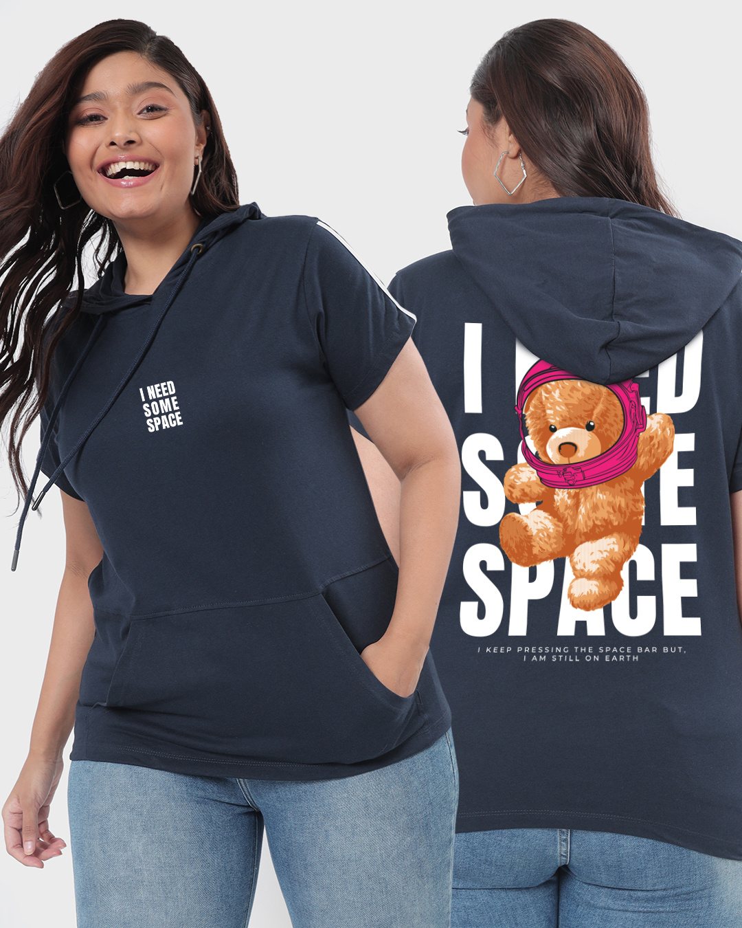 Buy Women's Pink I Need Some Space Teddy Graphic Printed Plus Size ...