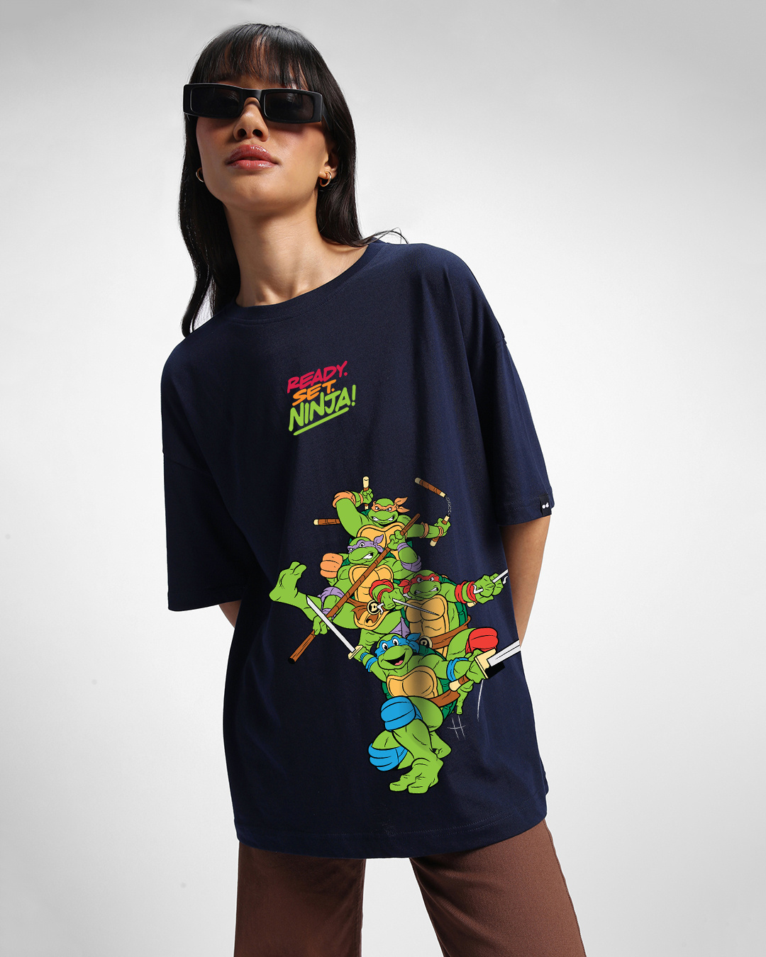 Buy Women's Blue Ready Set Ninja Graphic Printed Oversized T-shirt ...