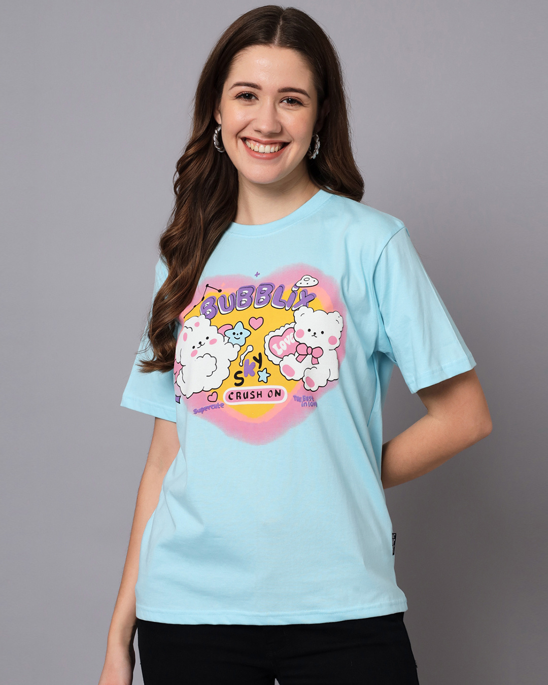 Buy Women's Blue Graphic Printed Oversized T-shirt Online at Bewakoof