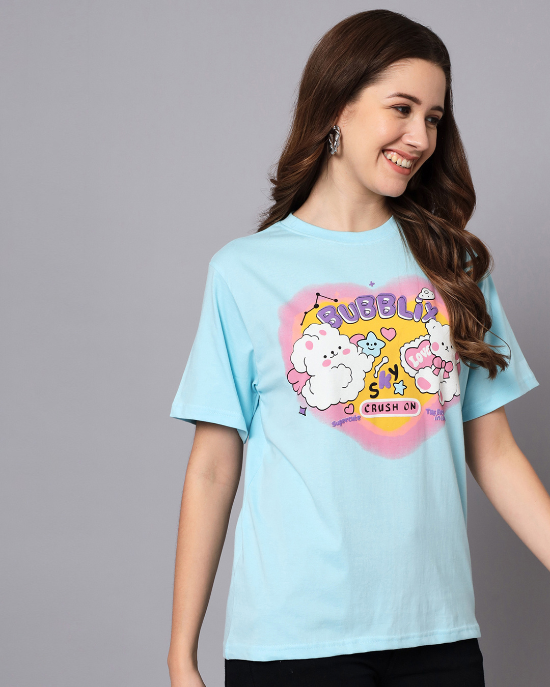 Buy Women's Blue Graphic Printed Oversized T-shirt Online at Bewakoof